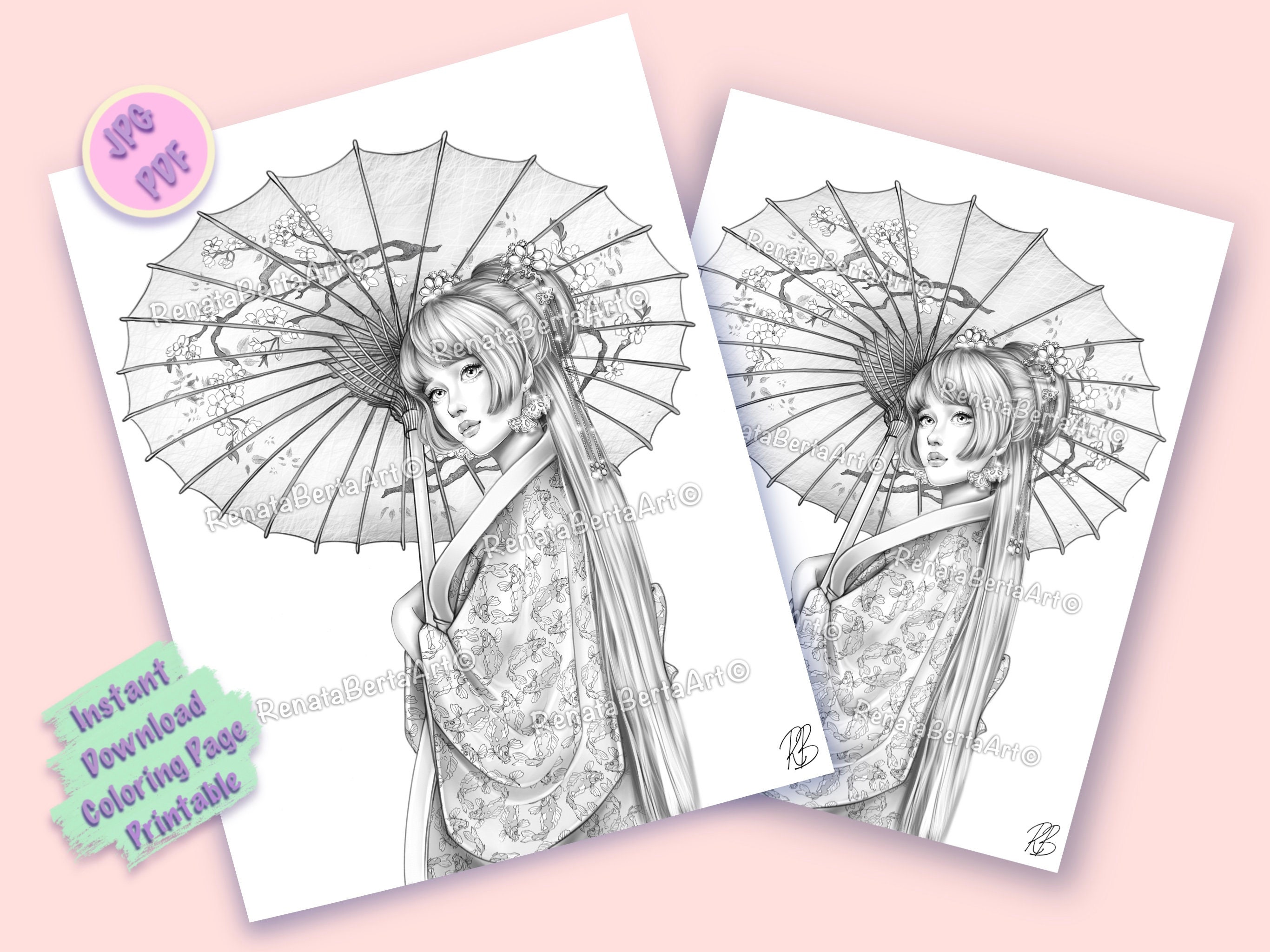 Miyu - Premium Grayscale Coloring Page - Instant Download - Printable ...