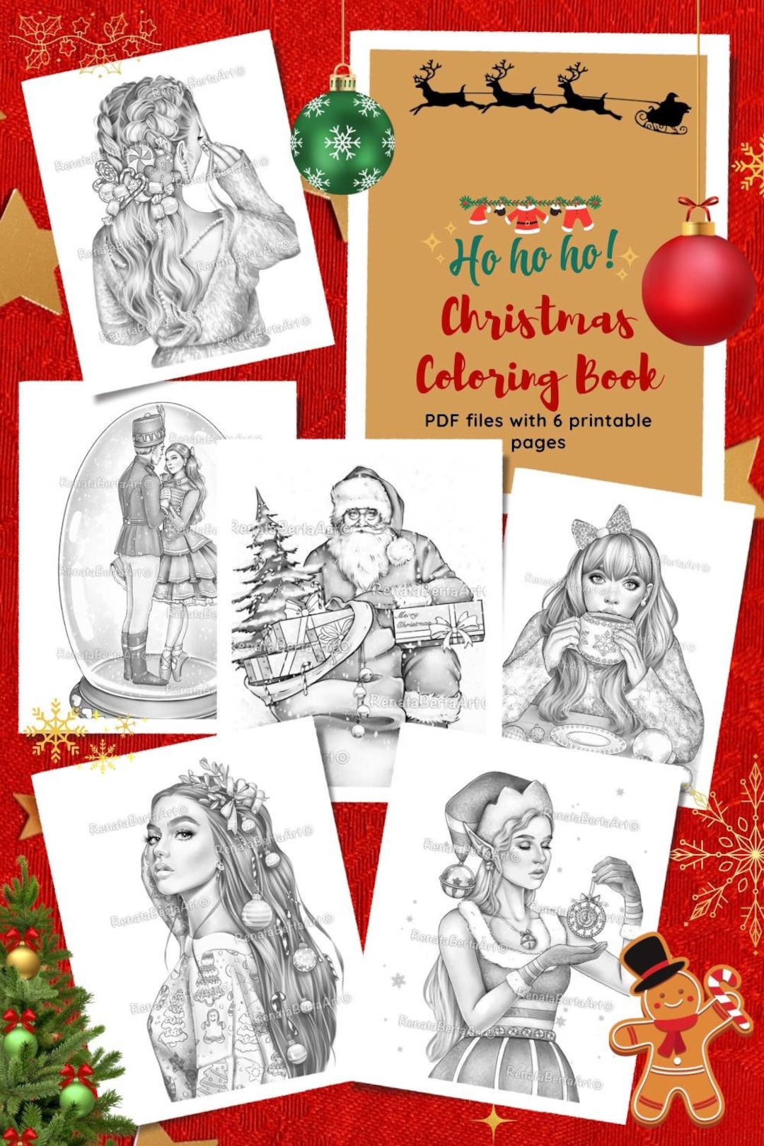 Christmas Digital Coloring Book - Printable Holiday Art With Santa, Elf ...