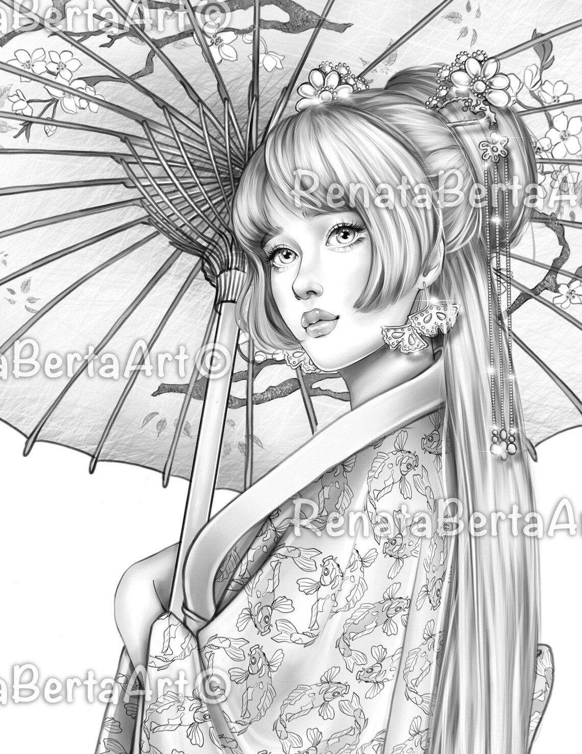 Miyu - Premium Grayscale Coloring Page - Instant Download - Printable ...