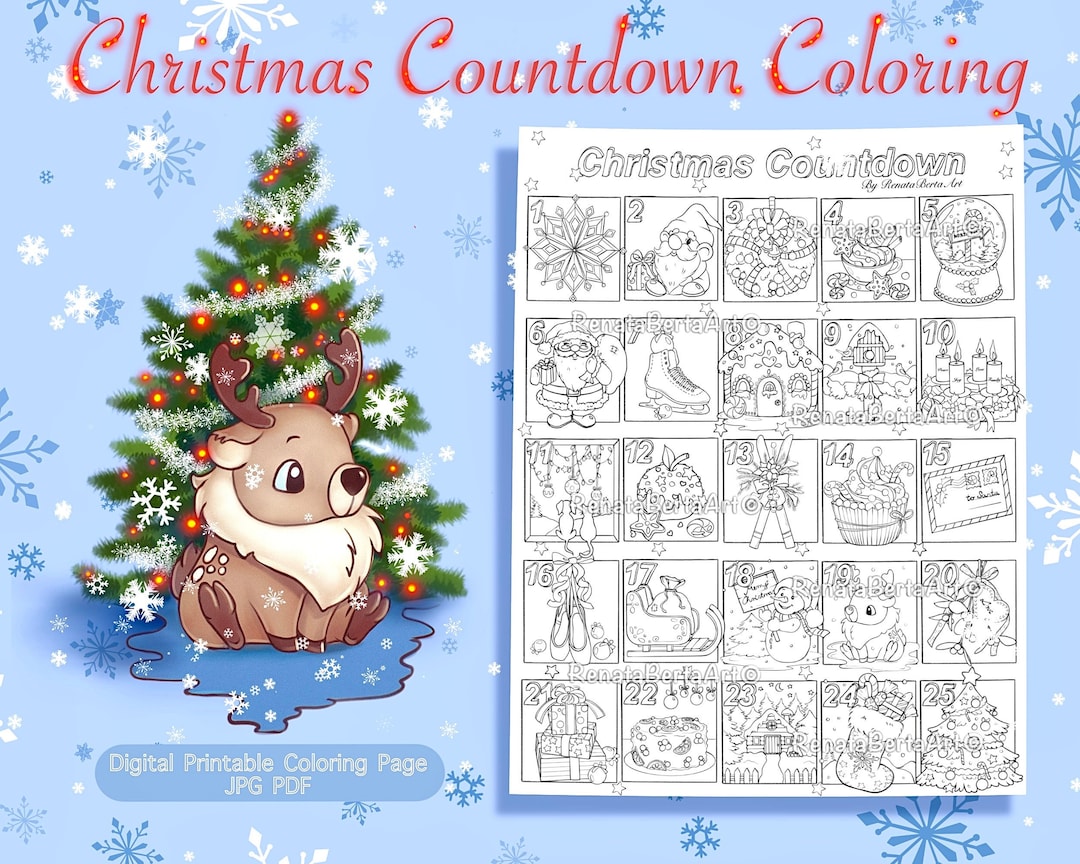 Christmas Countdown Line-art Coloring Page Premium Coloring Instant ...