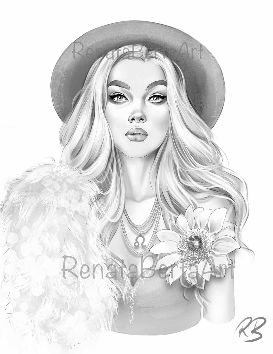 Leo - Premium Grayscale Coloring Page - Instant Download Coloring Page ...
