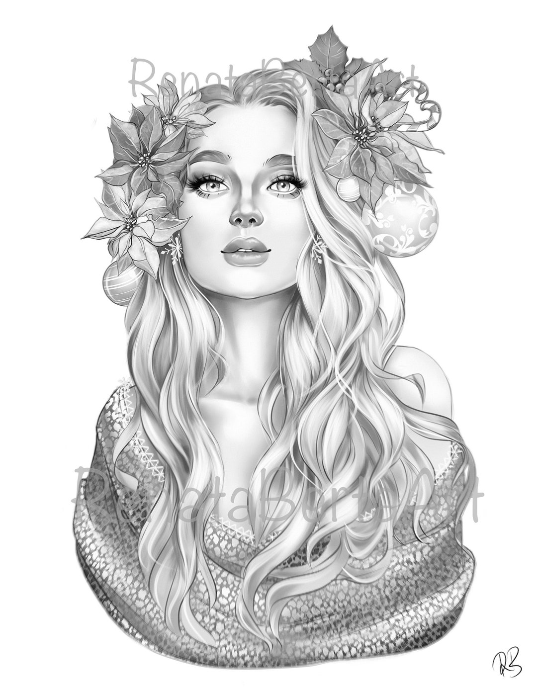 Christmas Spirit - Premium Grayscale Coloring Page - Instant Download ...