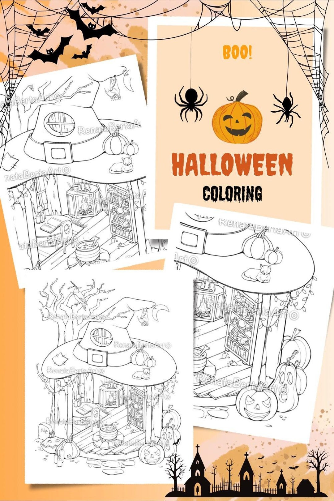 Witch Cottage Lineart - Pocket Room Coloring Page - Instant Download ...