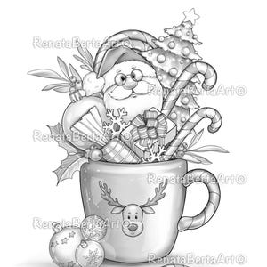 Christmas Cup Coloring Page - Santa, Reindeer, Candy Canes, Mistletoe ...