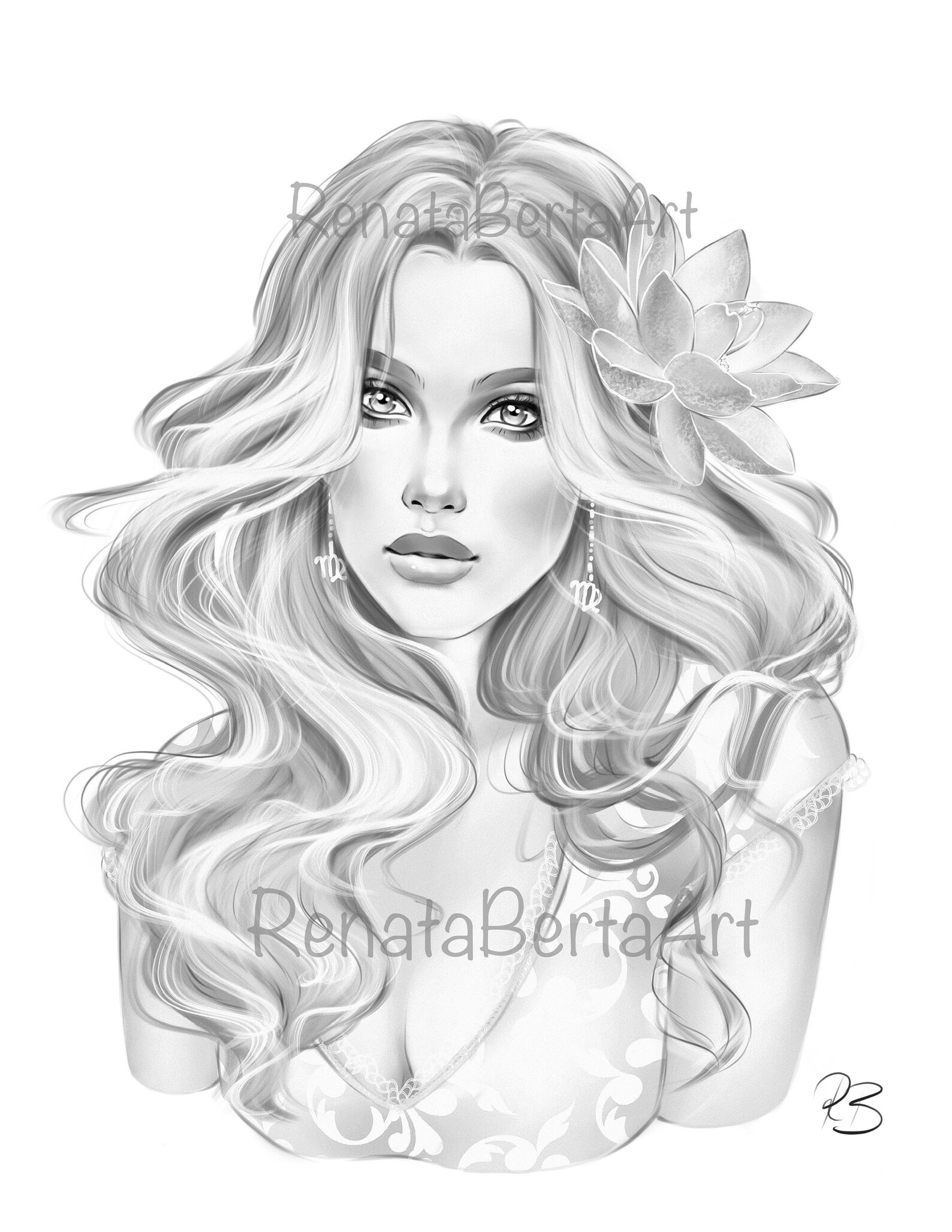 Virgo - Premium Grayscale Coloring Page - Instant Download Coloring ...