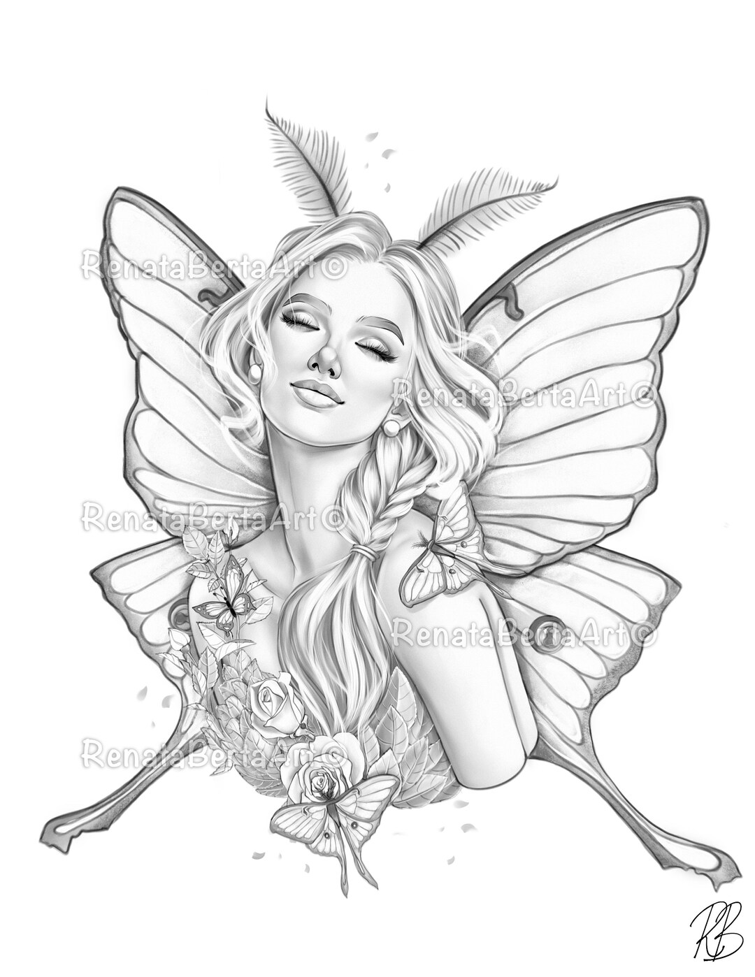 Luna Moth Premium Grayscale Coloring Page Instant Download Coloring ...