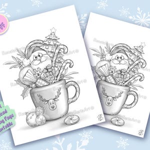 Christmas Cup Coloring Page - Santa, Reindeer, Candy Canes, Mistletoe ...