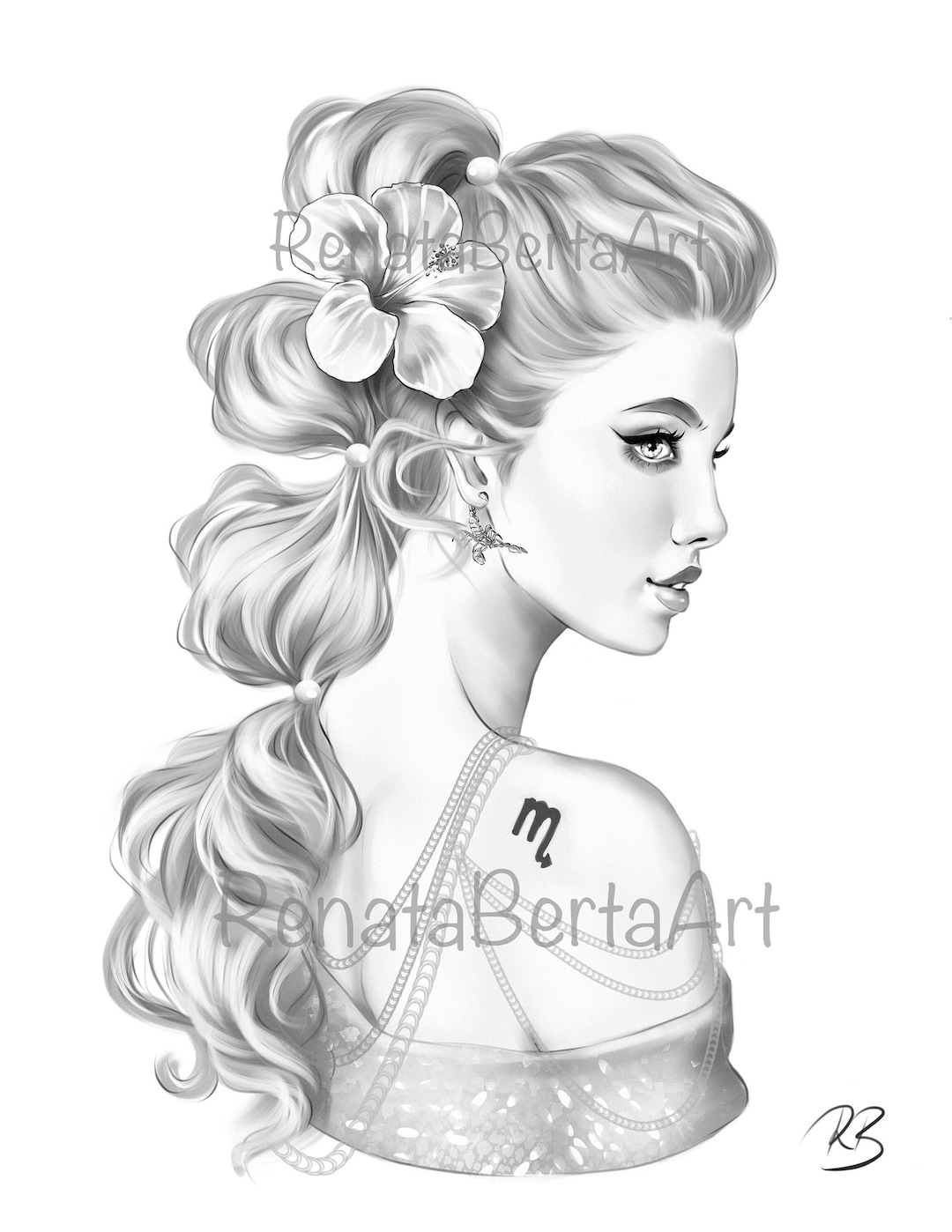 Scorpio - Premium Grayscale Coloring Page - Instant Download Coloring ...