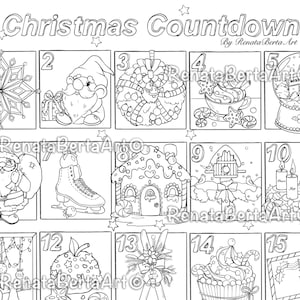 Christmas Countdown Line-art Coloring Page - Premium Coloring - Instant ...