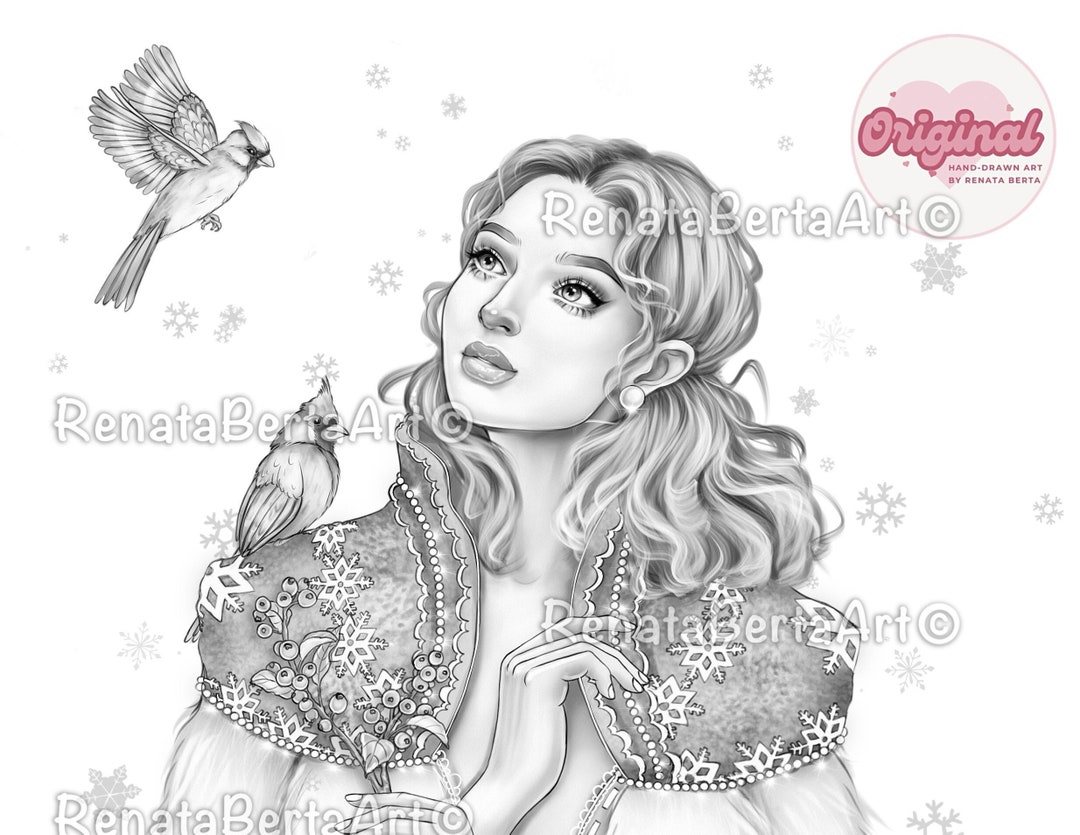 Red Cardinals - Premium Grayscale Coloring Page - Instant Download ...