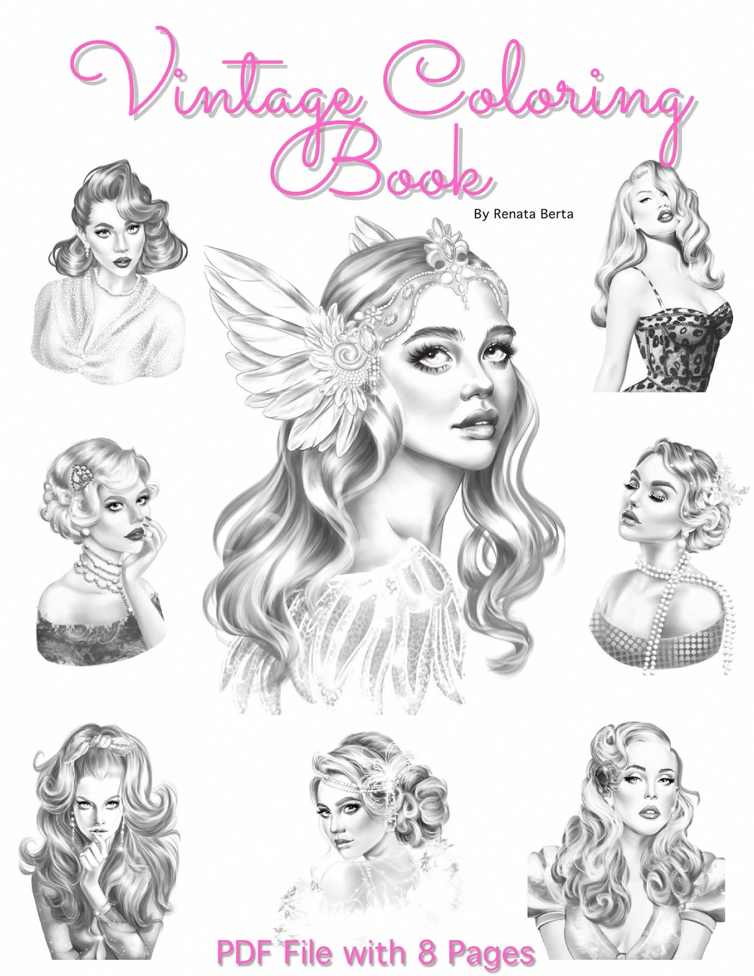 Vintage Coloring Book - Premium Grayscale Coloring Book - PDF File With ...