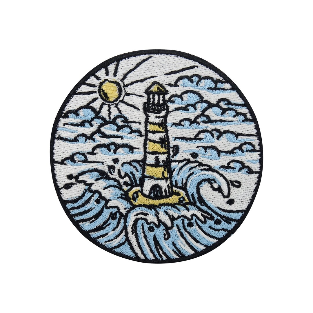 Iron-on Patch of a Lighthouse at Sea | Sea Water Patches, Sun Iron-on ...