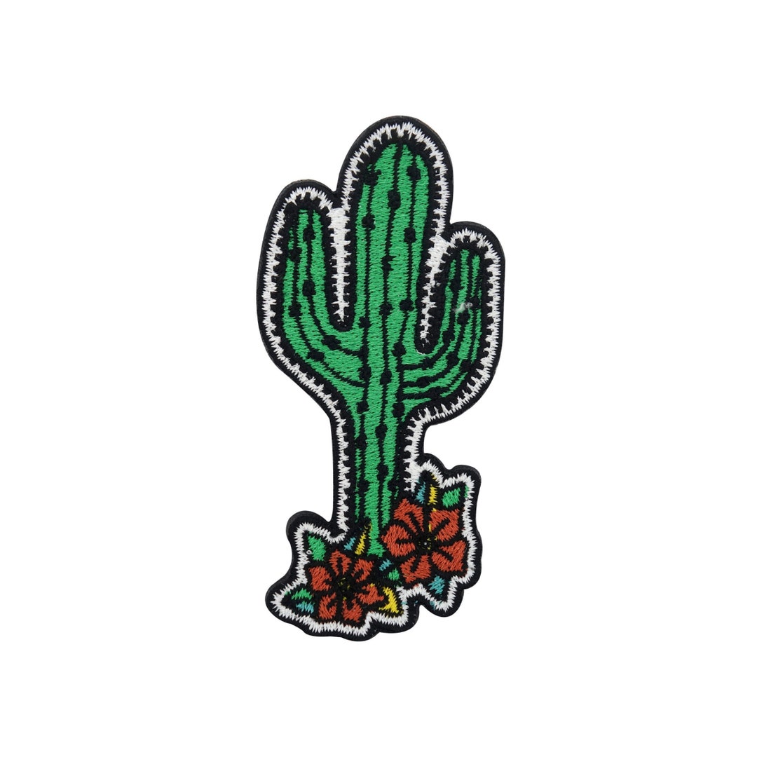 Iron-on Patch Cactus With Flowers | Desert Cacti Patches, Spikes Iron ...