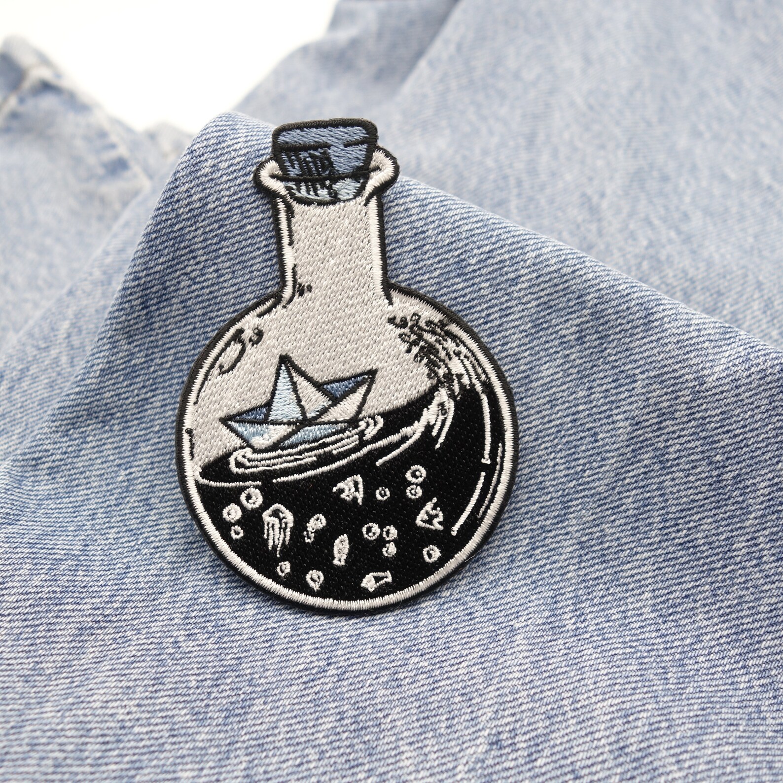 Iron-on Patch of a Ship on a Stormy Sea | Sea Patches, Water Patches ...