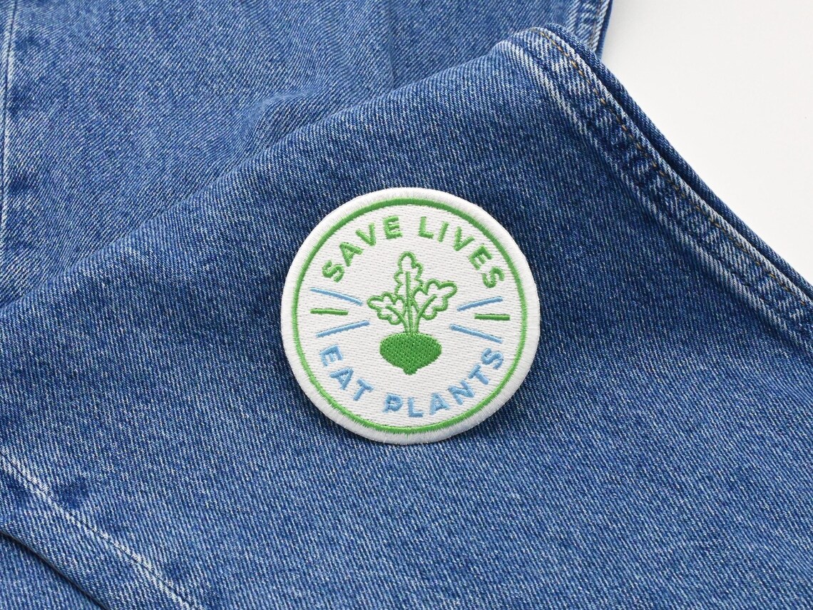 Iron-on Patch Veggie Save Lives Eat Plants | Vegetarian Patches, Vegan ...