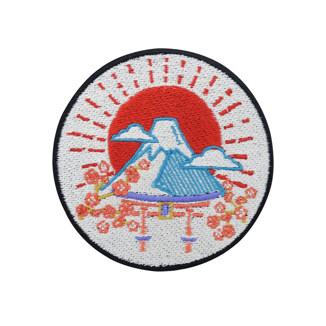 Iron-on Patch Japan Fuji Mountain | Red Sun Patches, Cherry Blossom ...
