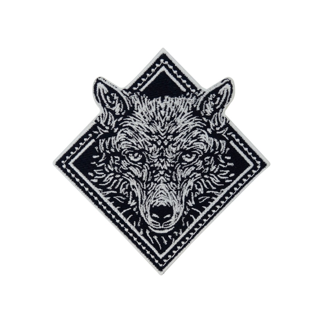 Black and White Wolf Iron-on Patch | Animal Patches, Biker Iron-on ...