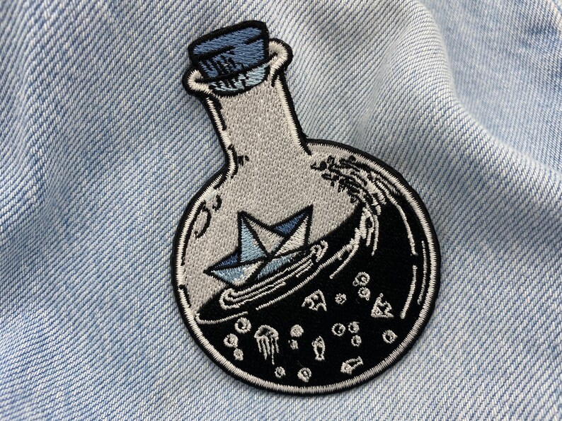Iron-on Patch of a Ship on a Stormy Sea | Sea Patches, Water Patches ...