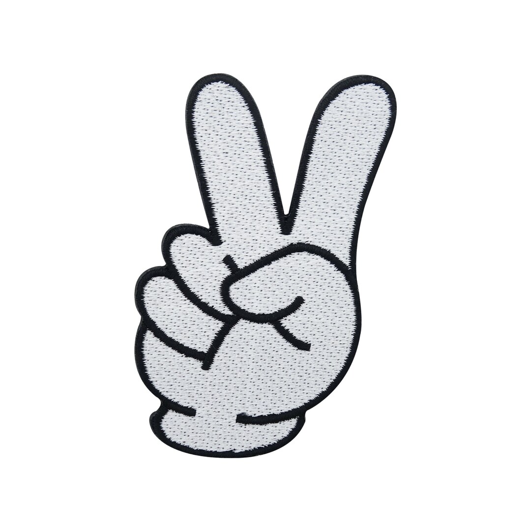 Iron-on Patch White Cartoon Hand Peace Sign Comic Patches, Retro Iron ...