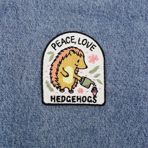 Peace, Love and Hedgehogs Iron-on Patch | Hedgehog Patches, Animal Iron-on Peace Patch Love ...