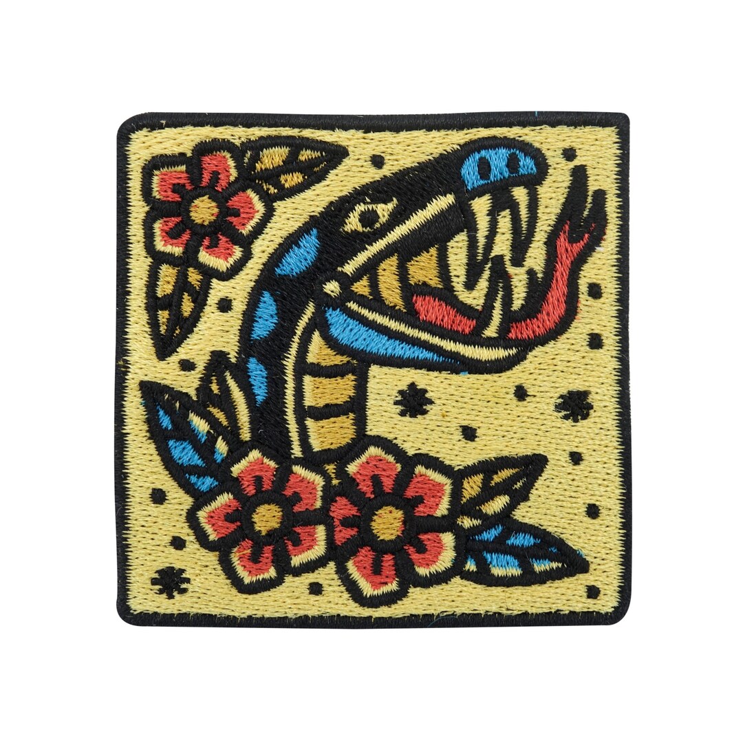 Iron-on Patch Snake With Flowers | Snake Patches, Cobra Iron-on Image ...