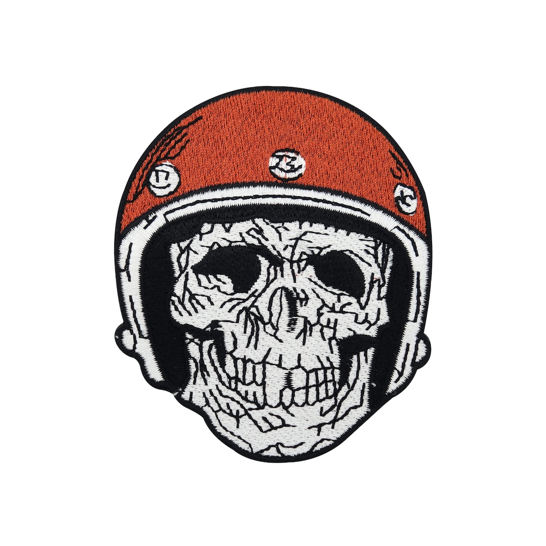 Iron-on Patch Skull With Motorcycle Helmet for Leather Vests Biker ...