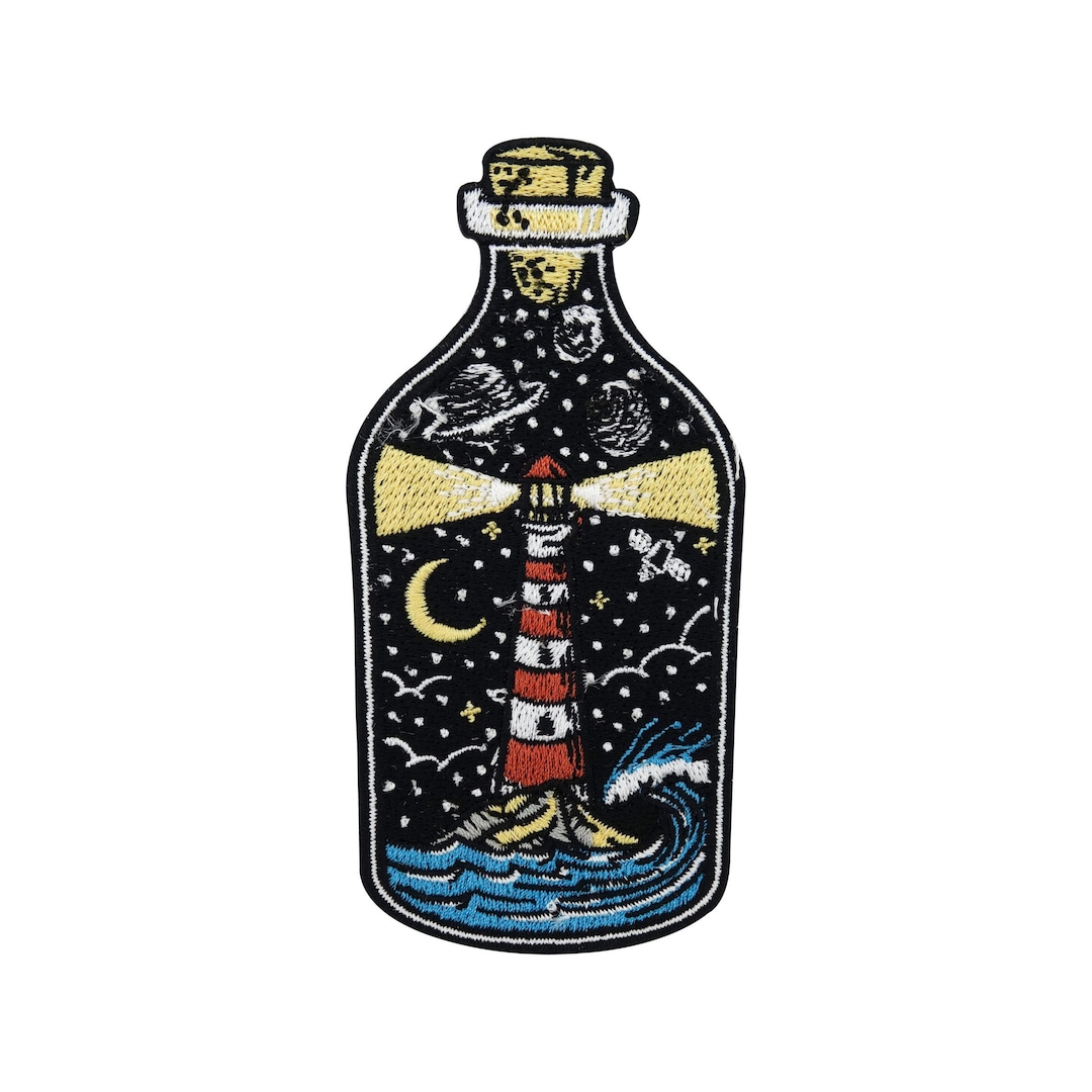 Iron-on Patch Lighthouse in a Bottle Sea Patches, Moon Stars Iron-on ...