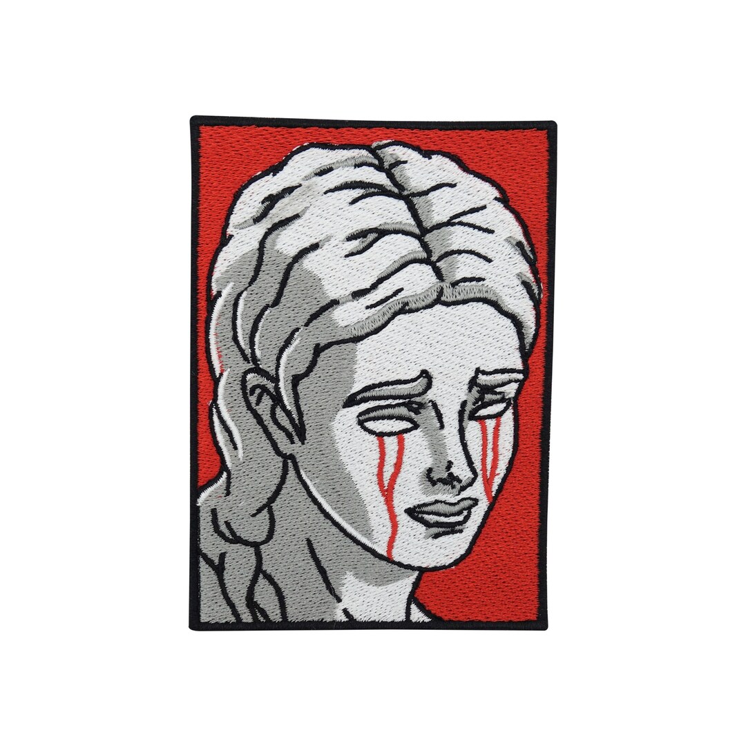 Iron-on Patch Red Crying Statue Mythology Patches, Art Iron-on Patch, Tear Iron-on Image, Sad ...