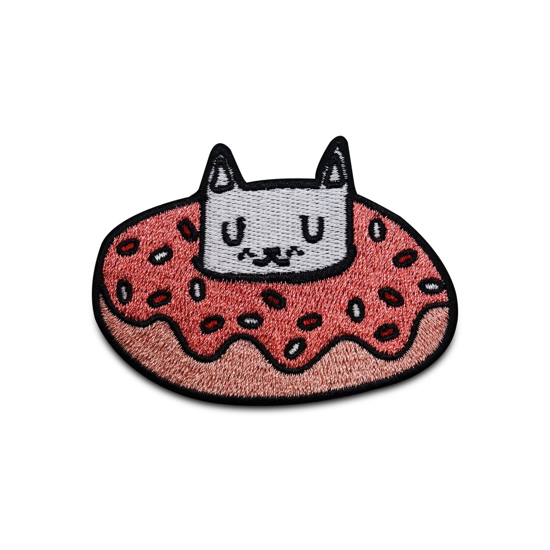 Cat Sleeping in a Donut Iron-on Patch | Cat Patches, Iron-on Patches, Animal Iron-on Patches ...