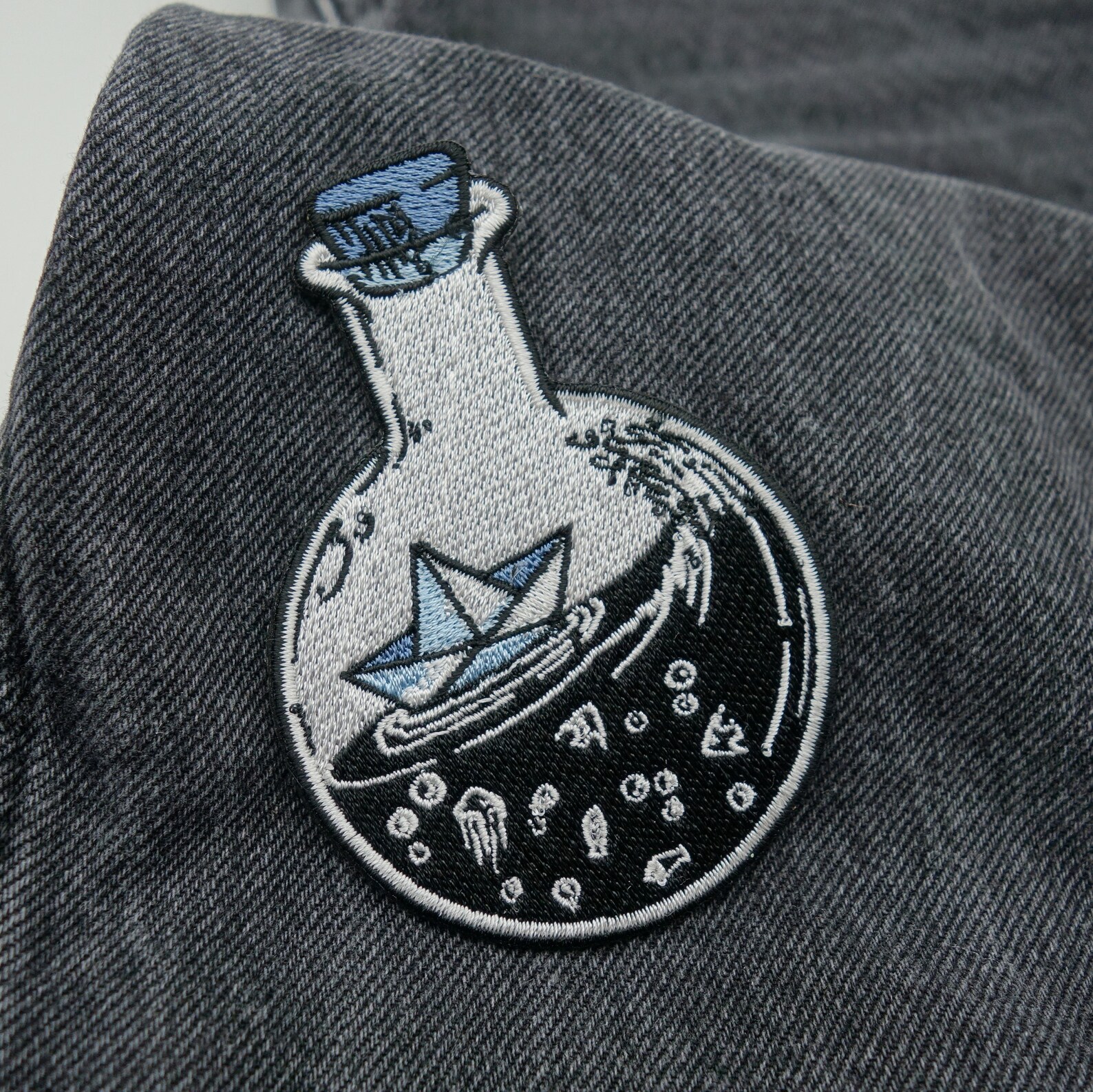 Iron-on Patch of a Ship on a Stormy Sea | Sea Patches, Water Patches ...
