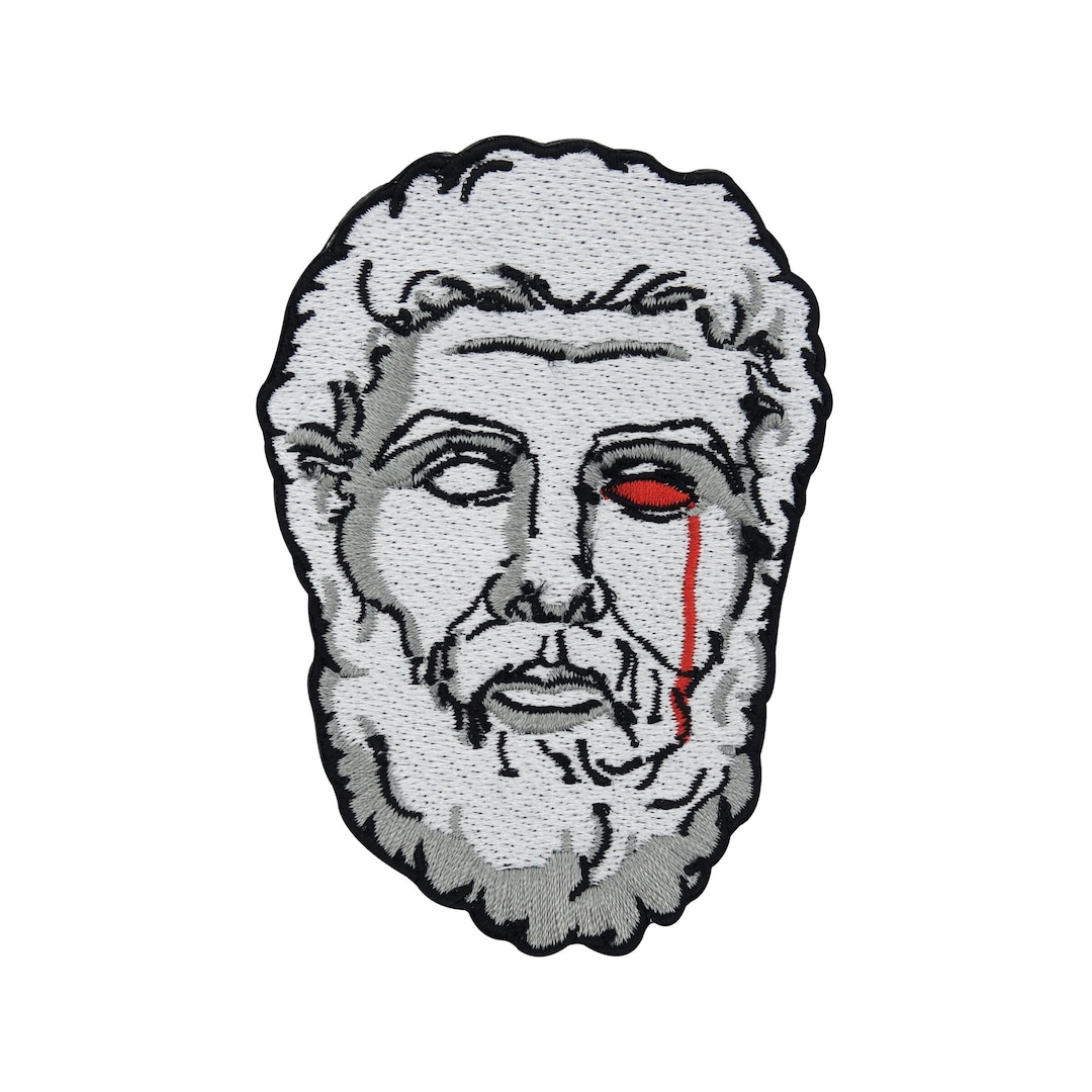 Iron-on Patch Crying Statue With Beard Mythology Patches Blood Iron-on Patch, Sad Iron-on Art ...