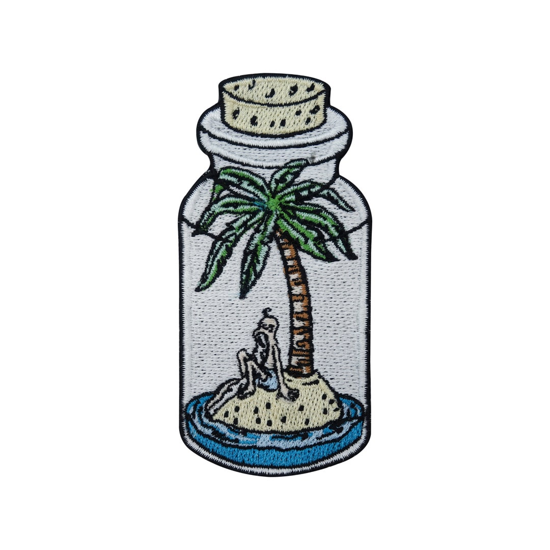 Iron-on Patch Alone on an Island Island in Glass Patches, Palm Tree ...