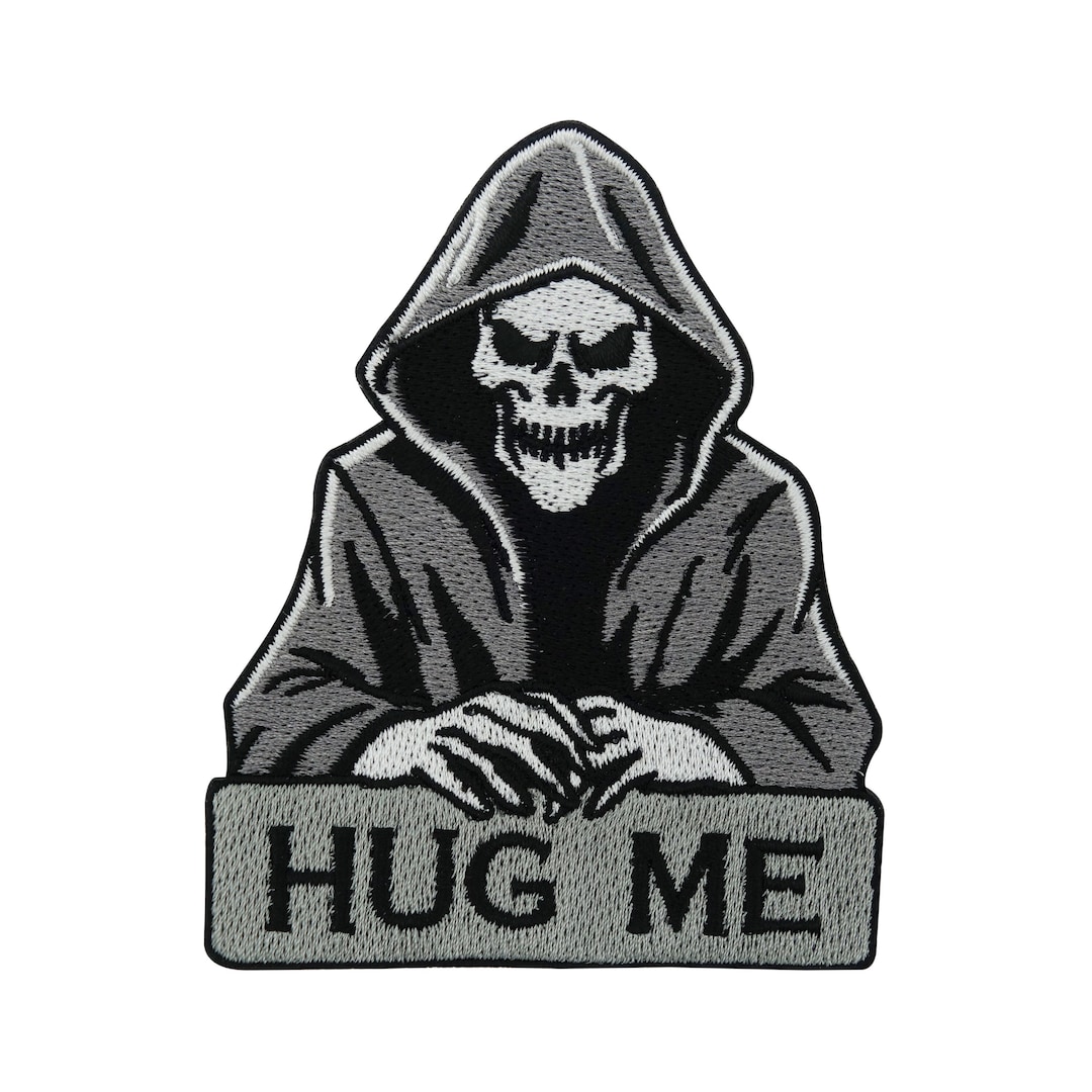 Iron-on Patch Hug Me Reaper Skull Patches, Biker Iron-on Patches ...