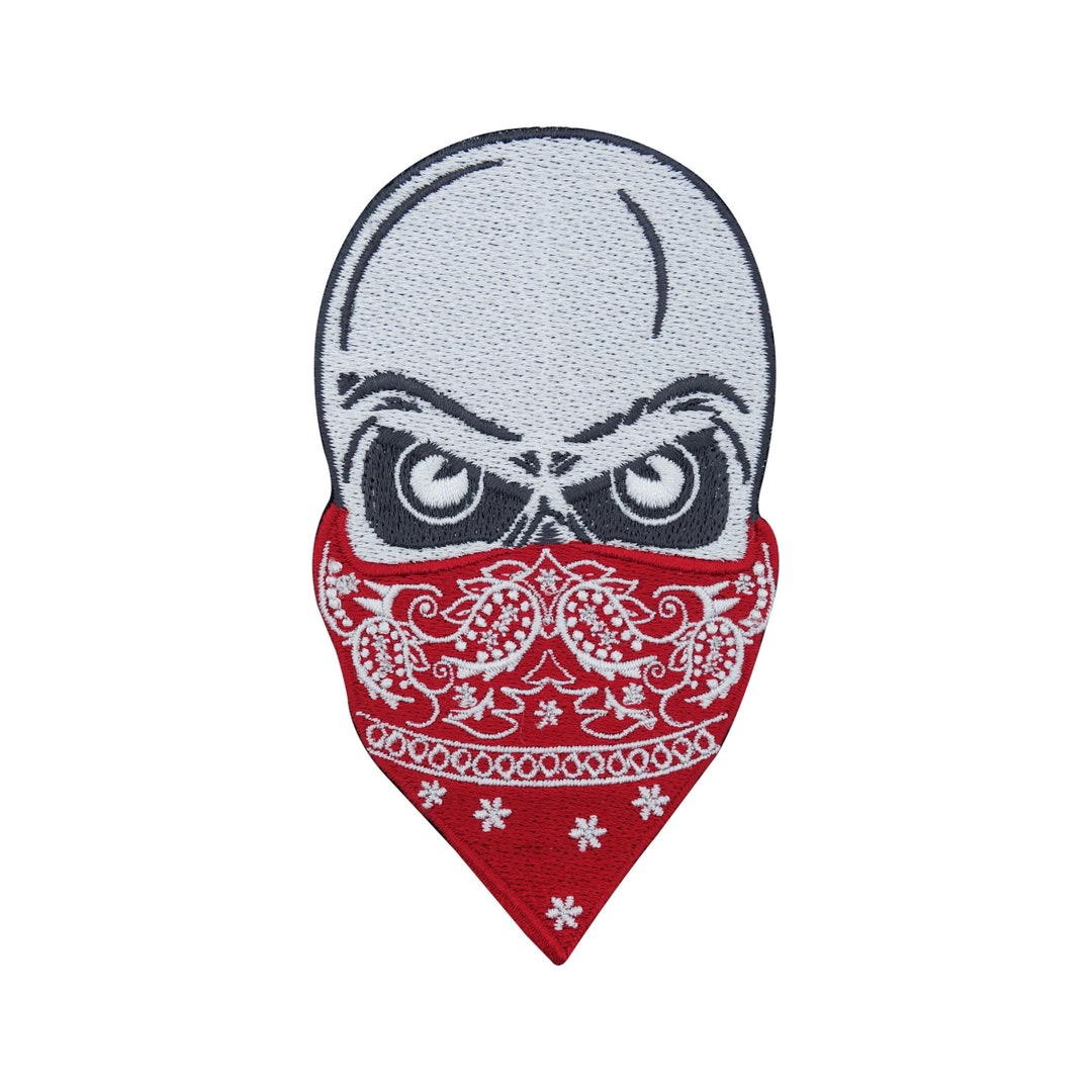 Iron-on Patch Skull With Red Bandana Patches for Leather Vests, Skull Patches, Biker Skull Iron ...