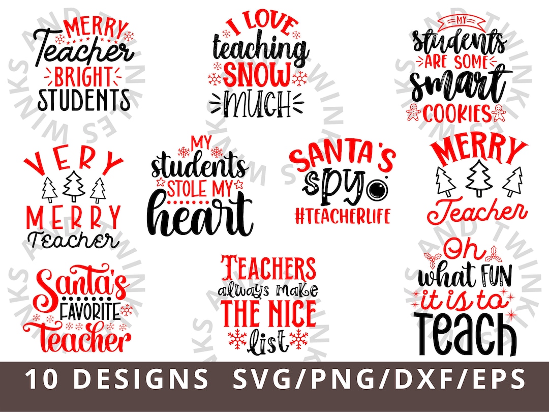 Teacher Christmas SVG PNG Dxf Eps Sign Bundle for Cricut Silhouette - Etsy