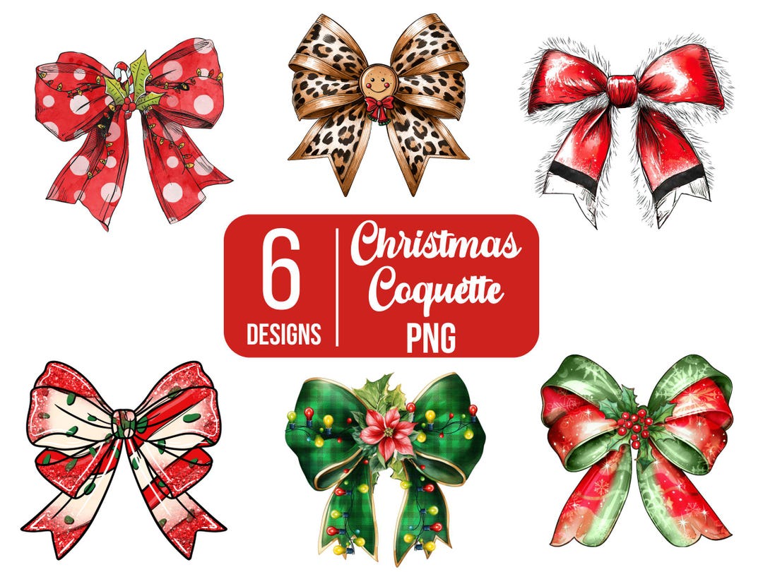 Christmas Coquette Bow Png Bundle, Christmas Sublimation Design ...