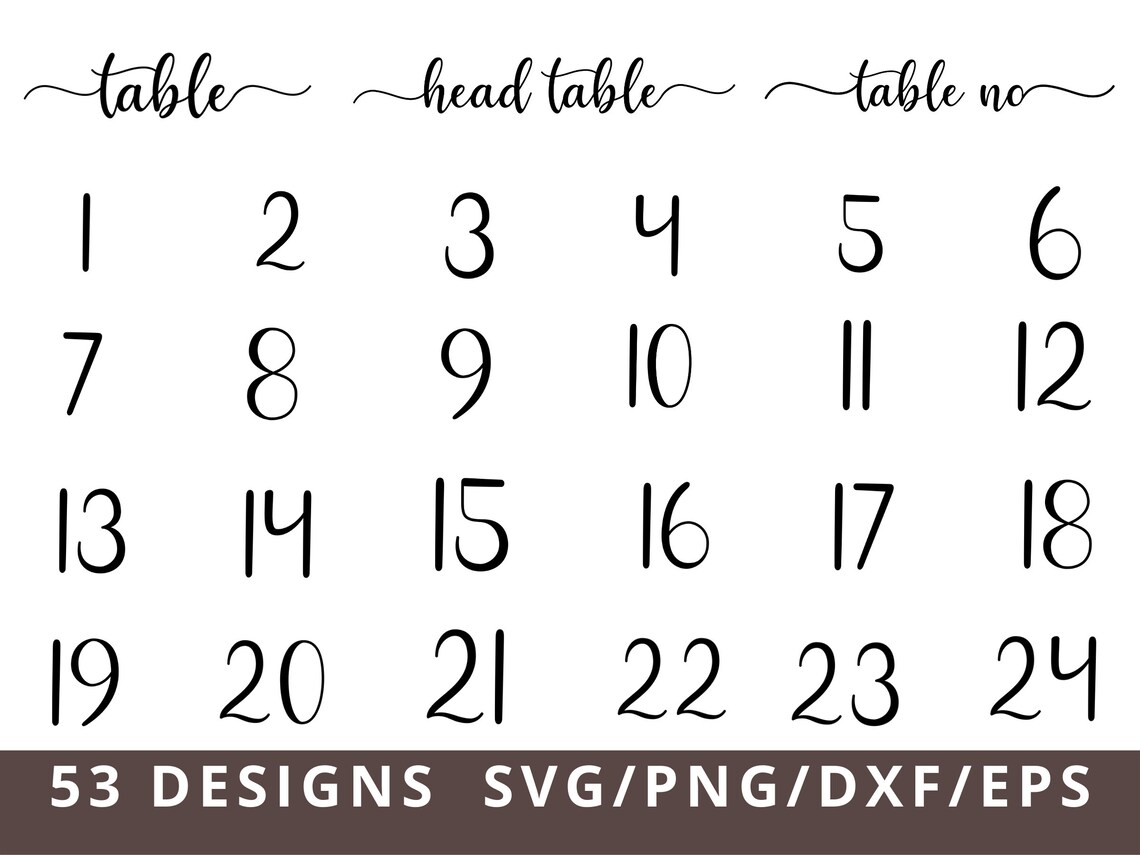 Table Number Sign Svg Wedding Table Numbers Svg Dxf Png - Etsy