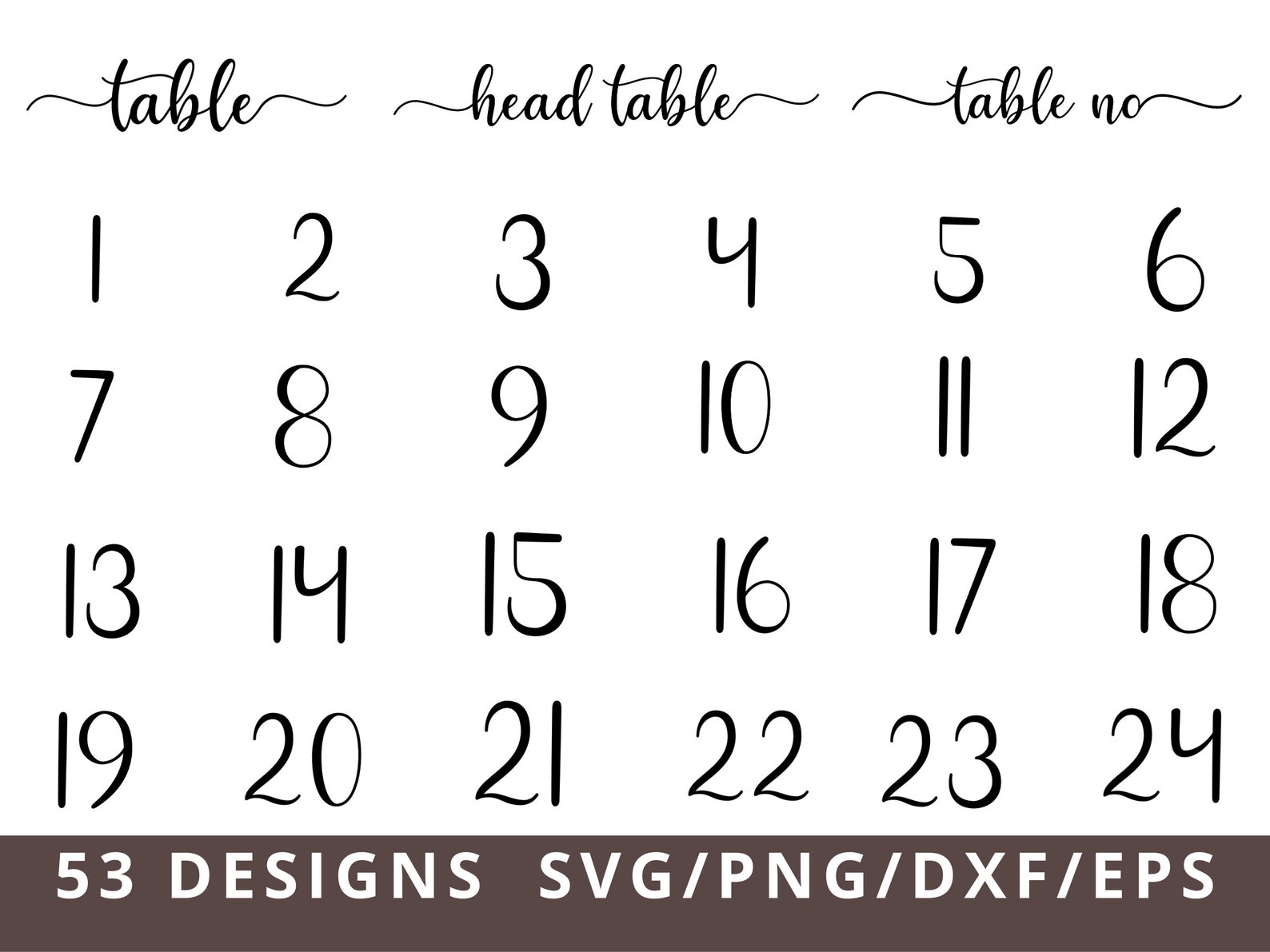Table Number Sign Svg Wedding Table Numbers Svg Dxf Png - Etsy