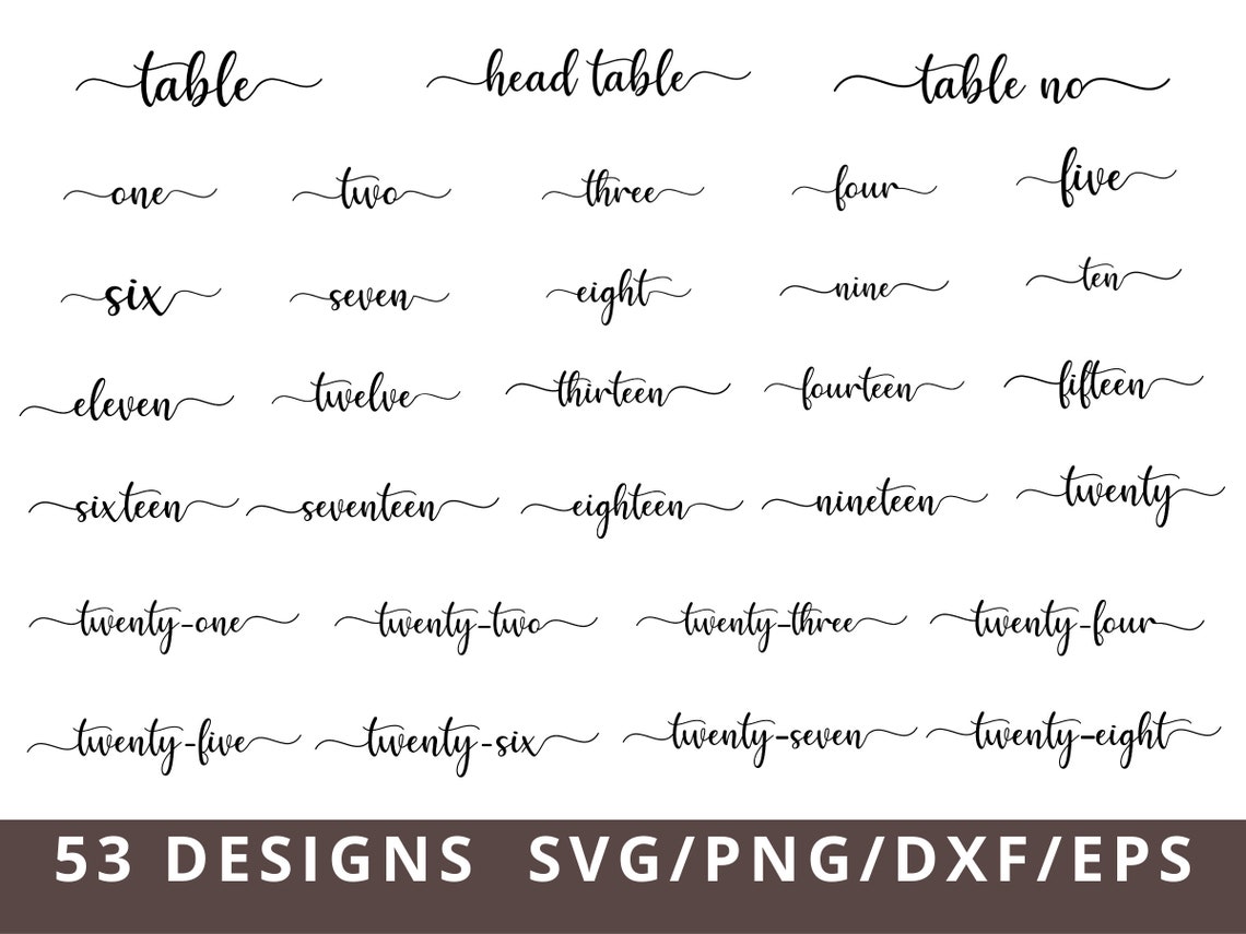 Table Number Svg Wedding Table Numbers Svg Dxf Png Numbers - Etsy