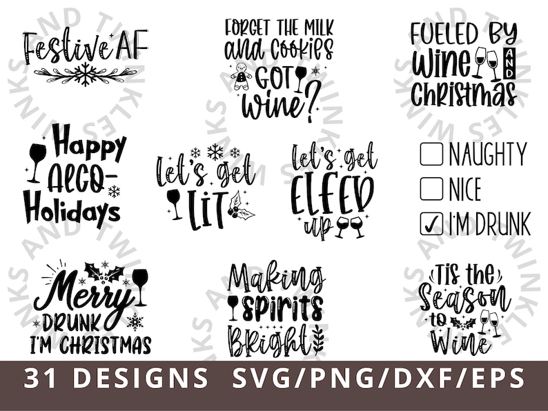 Christmas Wine SVG Bundle, Wine Christmas Svg, Alcohol Christmas Svg ...