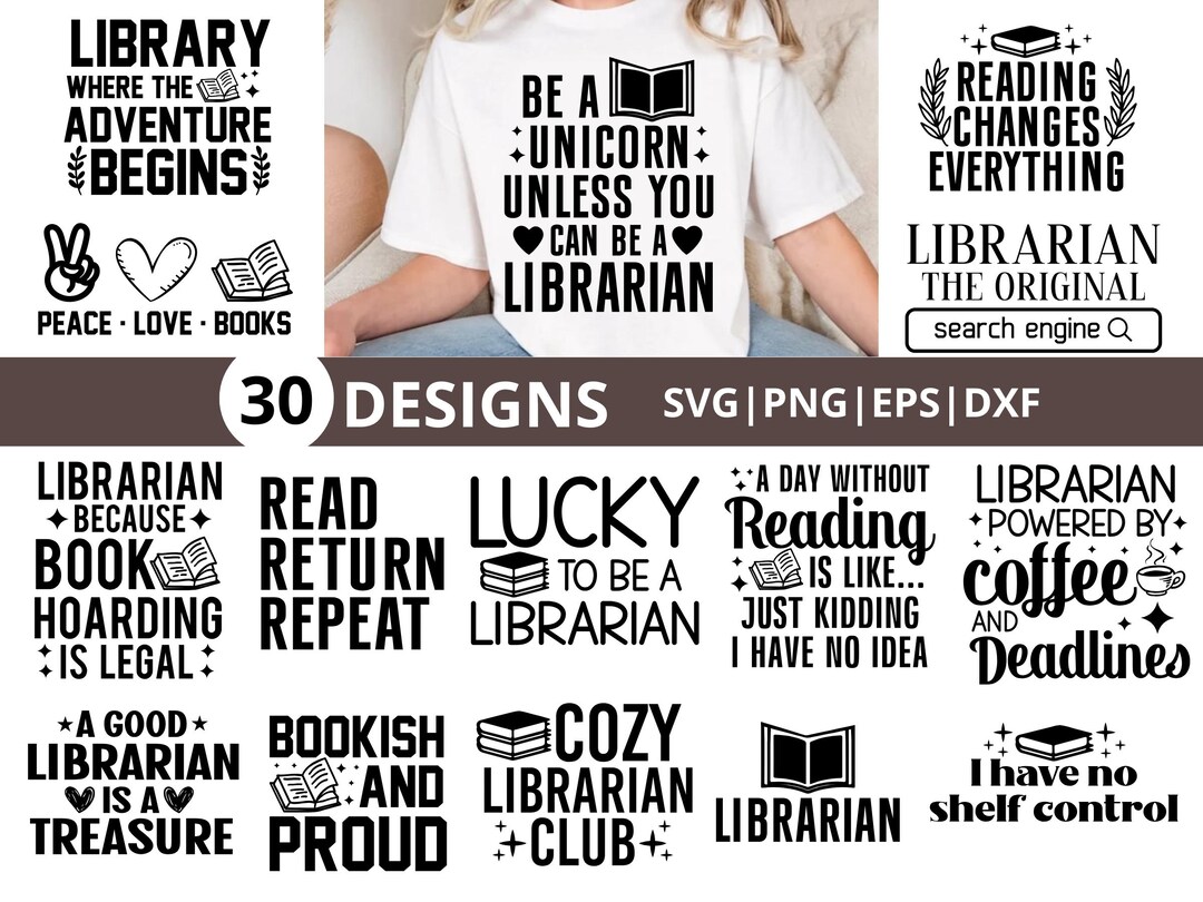 Librarian Svg Png Bundle, Book Lover Svg, Reading Svg, Book Worm Svg ...