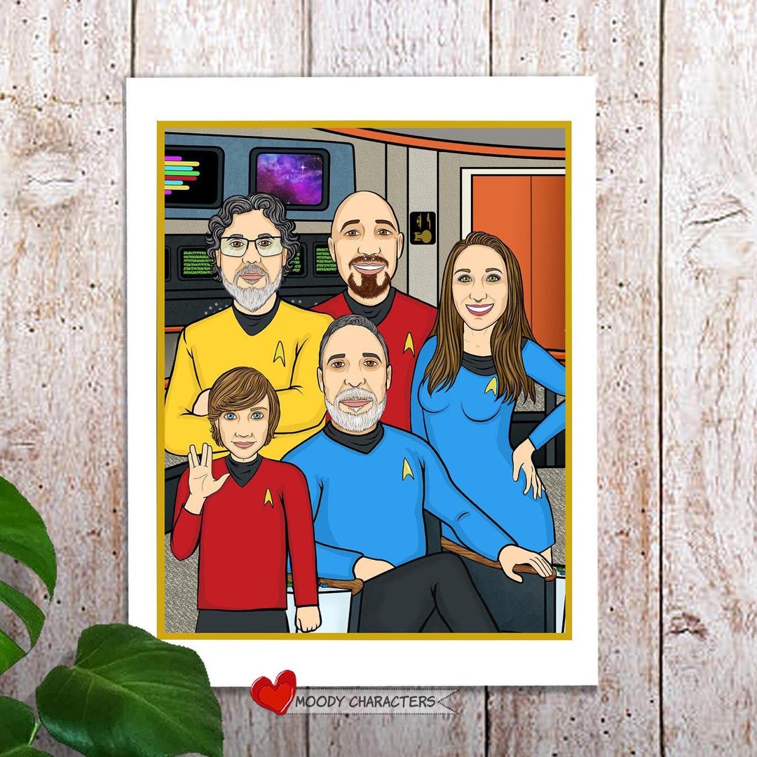 Custom Star Trek Family Portrait Sci Fi Outerspace Hand Drawn Fan Art ...