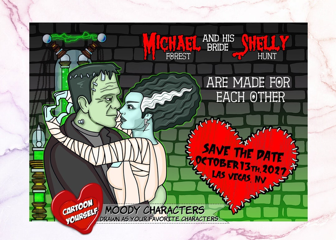 Bride of Frankenstein Wedding Save the Date Comic Horror Cute Hand ...
