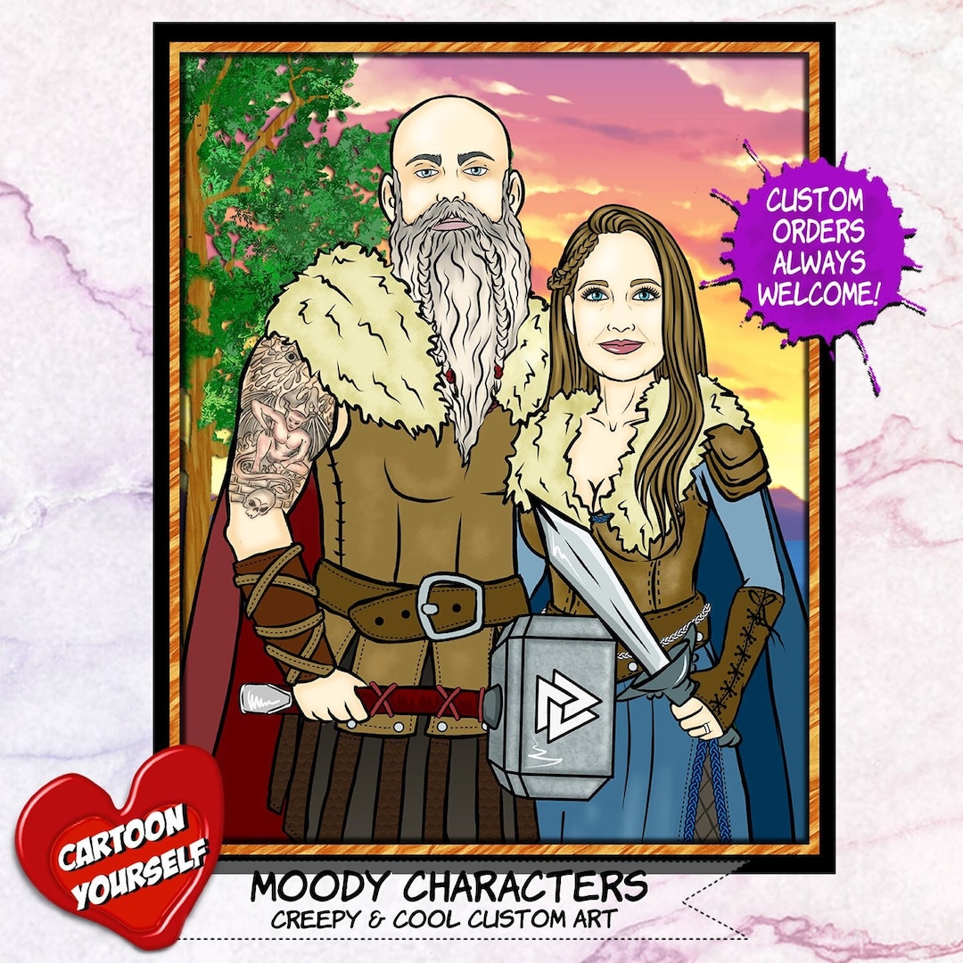 Viking Shieldmaiden Custom Portrait Hand Drawn Photo to Fan - Etsy