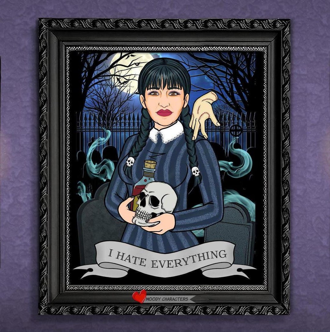 Wednesday Addams Custom Portraits Hand Drawn Addams Family Personalized ...