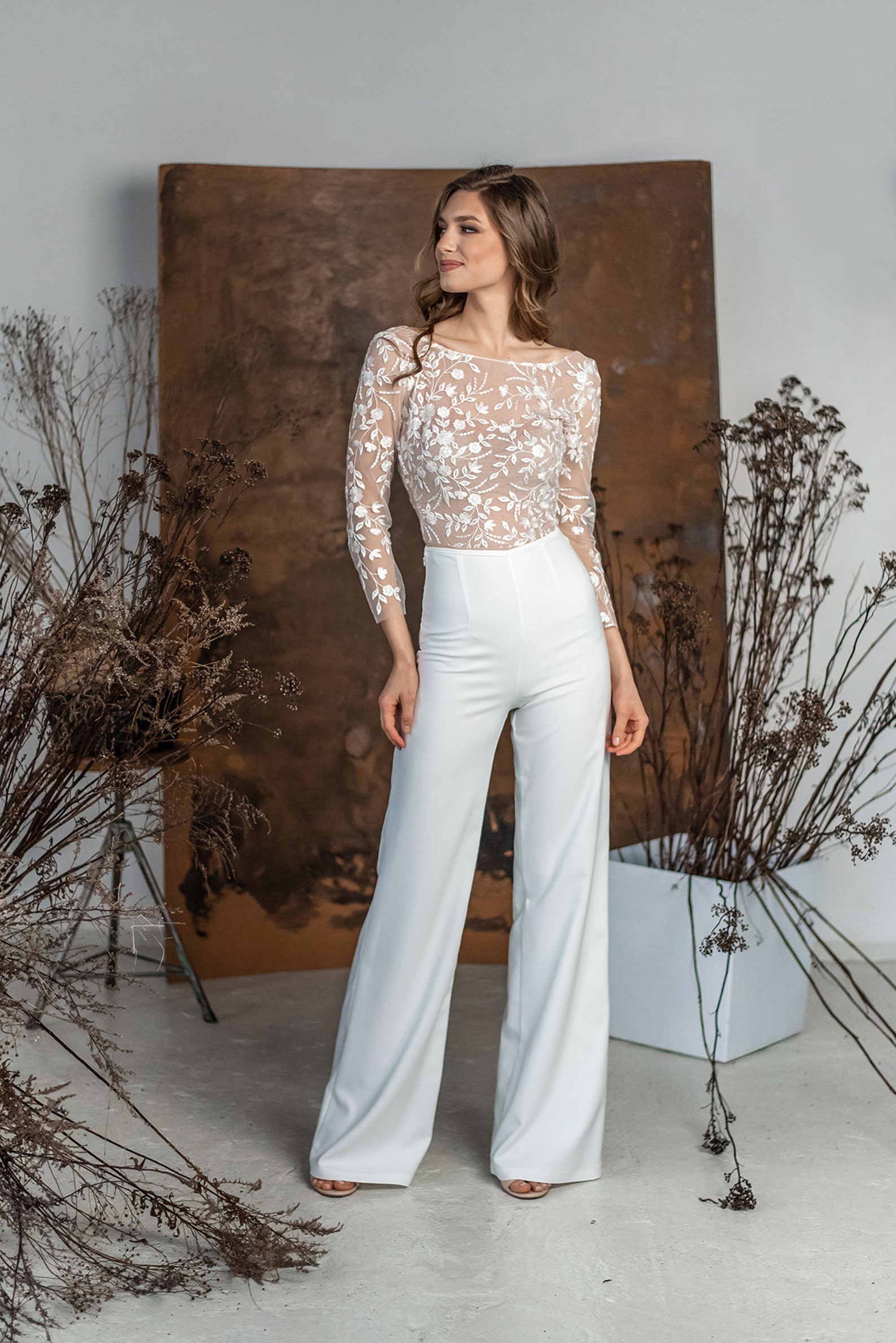 Handmade Ivory Wedding Pants, High-waisted Stretch Crepe - Etsy