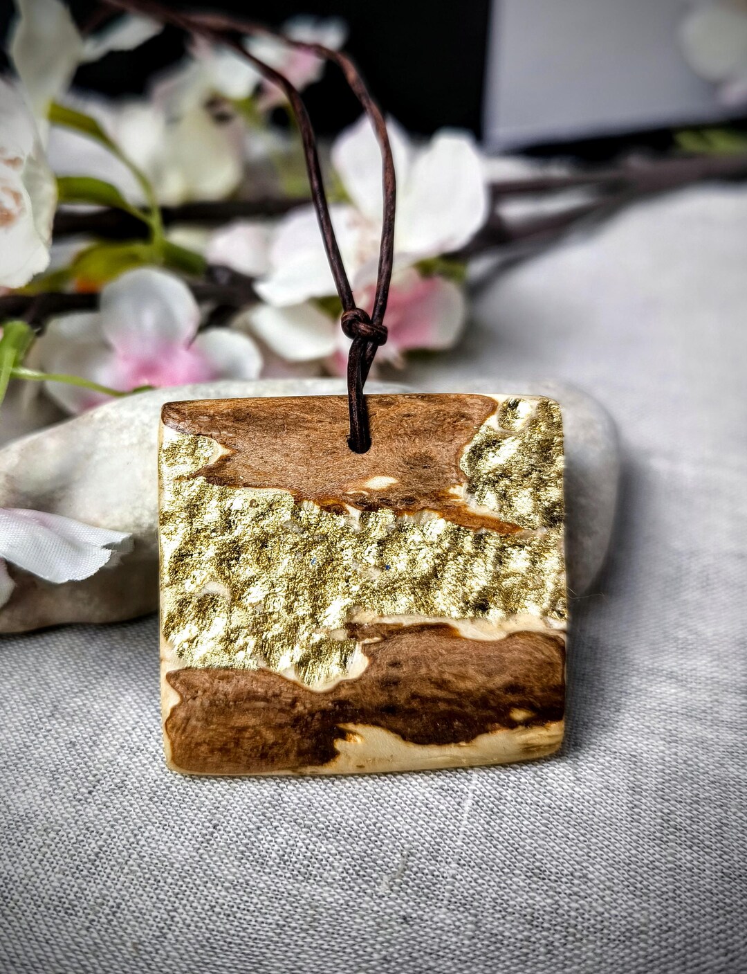 Nature-inspired Masur Birch & 24k Gold Amulet for Radiant ...