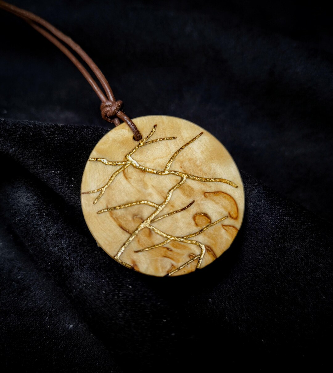 Handcrafted Kintsugi Birch Burl Wood Necklace 24k Gold Accents - Etsy