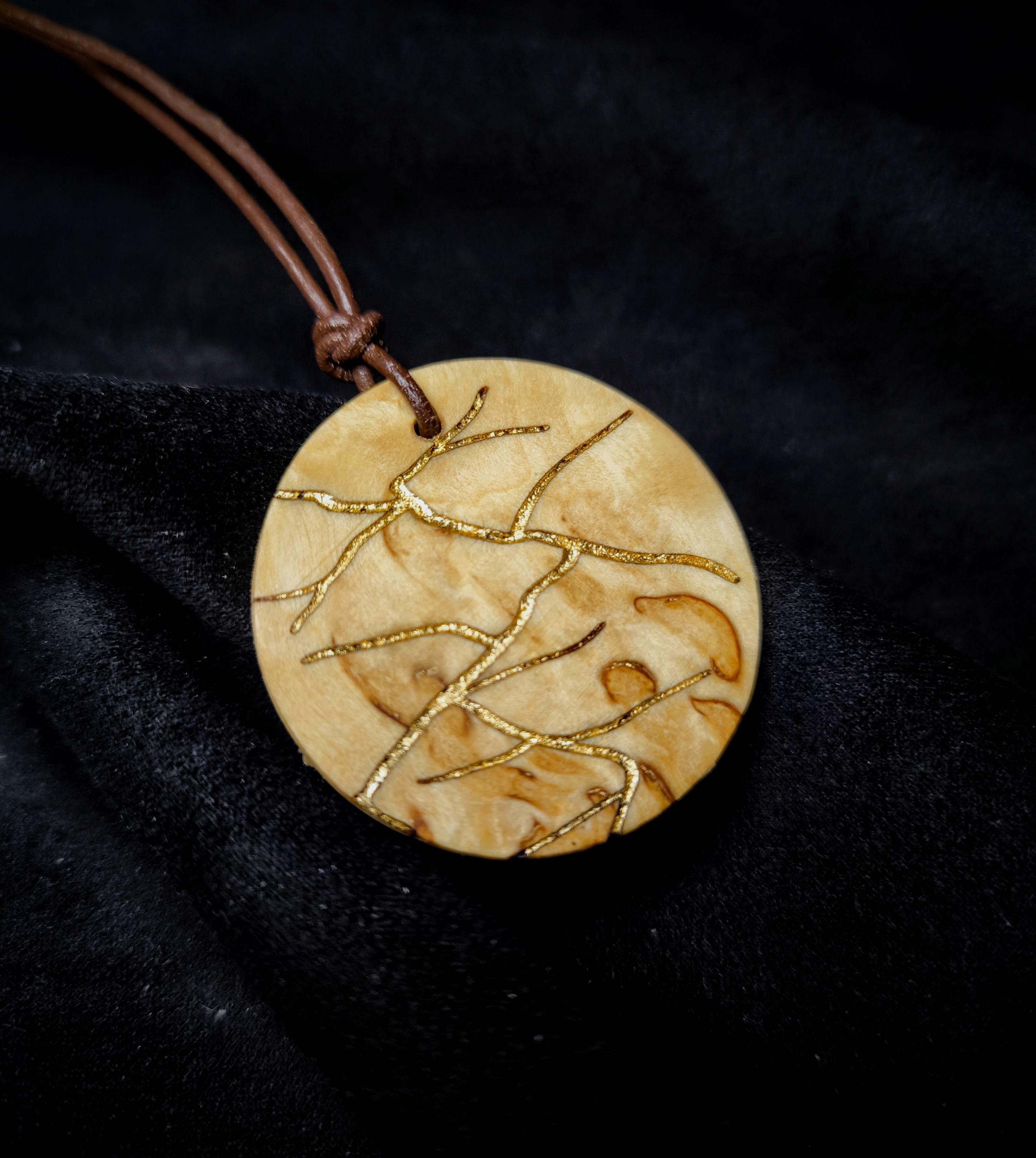 Handcrafted Kintsugi Birch Burl Wood Necklace - 24k Gold Accents - Etsy