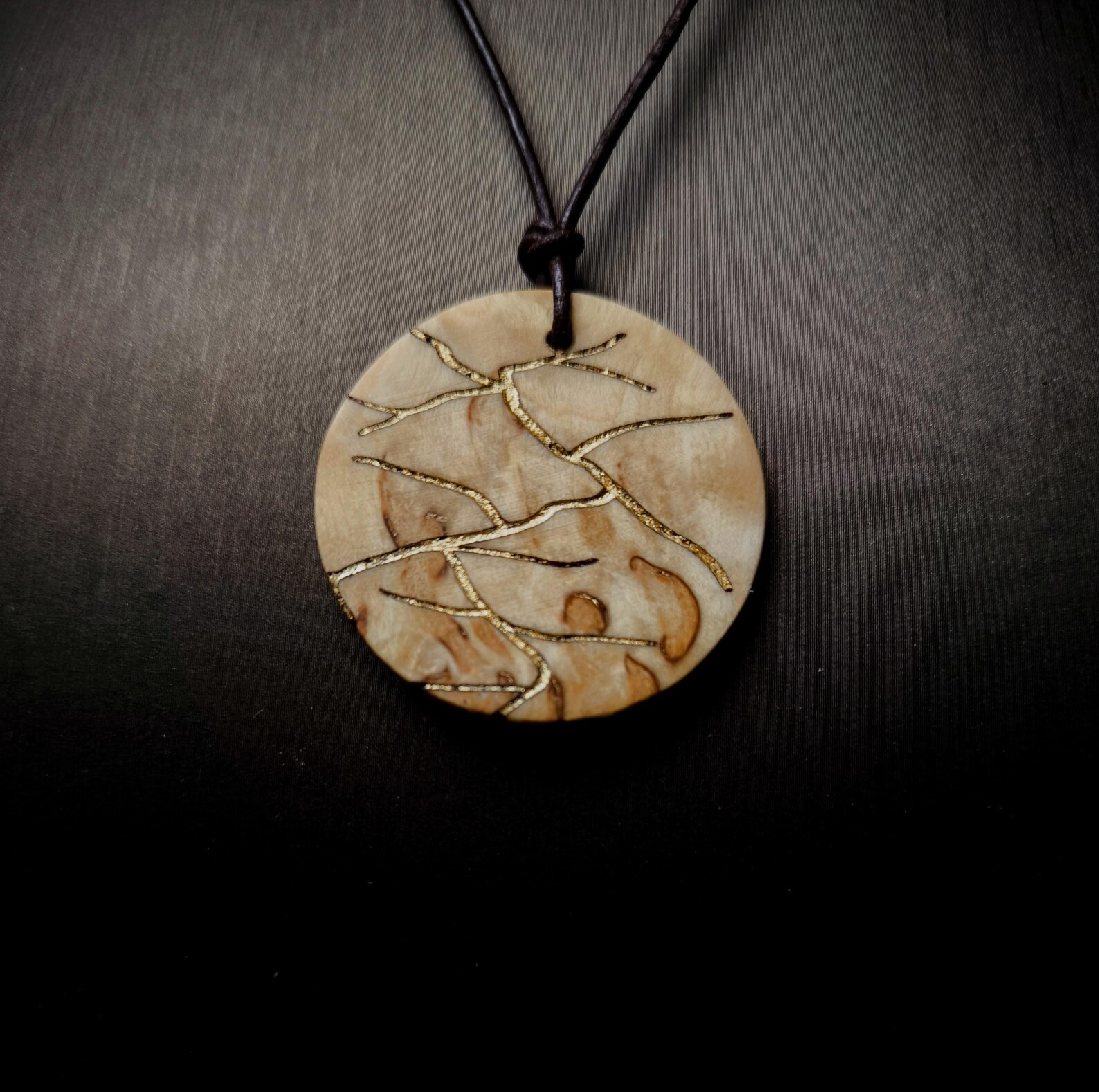 Handcrafted Kintsugi Birch Burl Wood Necklace - 24k Gold Accents - Etsy